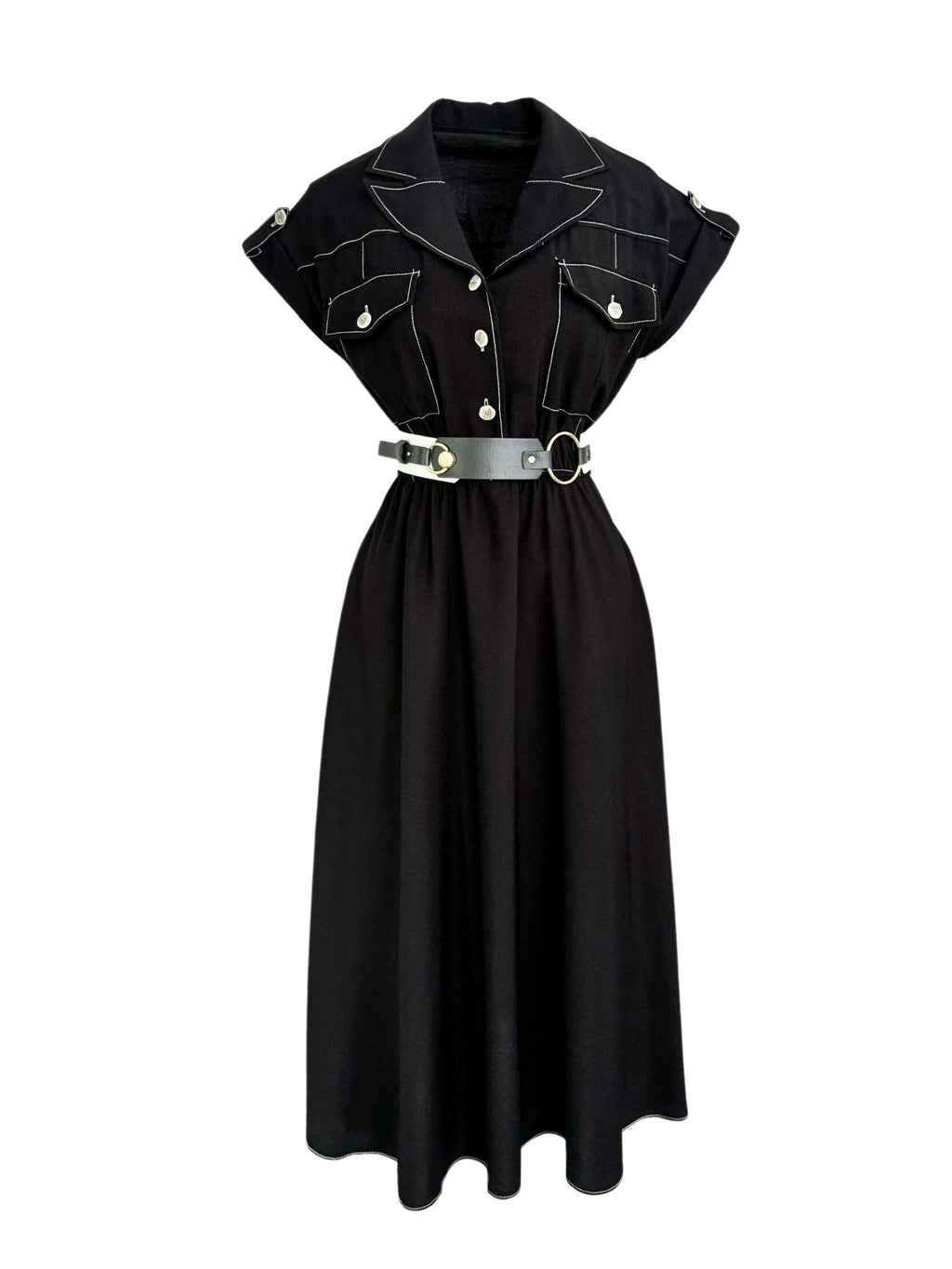 PAMELA POCKET DETAIL BELT DRESS BLACK | Butik Ceylan Bostancı